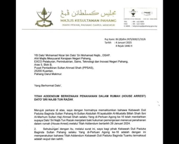 Peguam baca surat Sultan Pahang, sahkan titah tambahan wujud