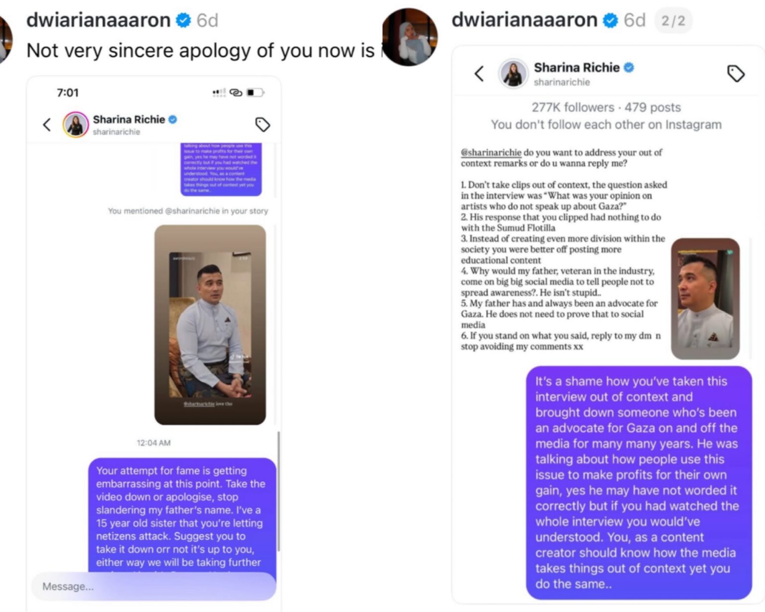 Mesej saya kepada Sharina Richie tiada unsur ugutan, buli - Dwi Aaron ...