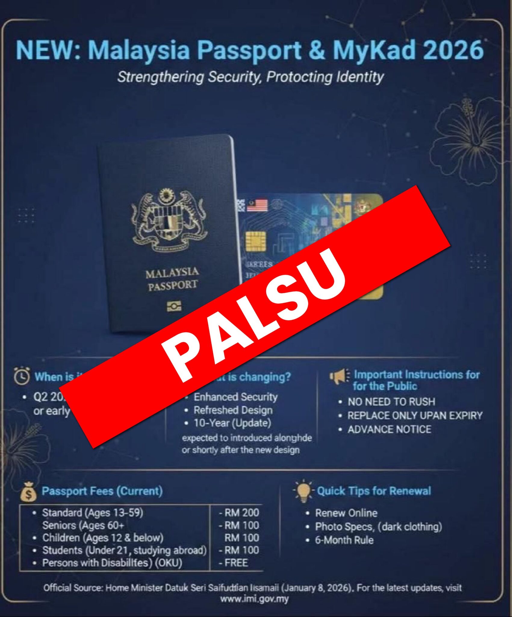 Poster infografik imej pasport, Mykad baharu palsu