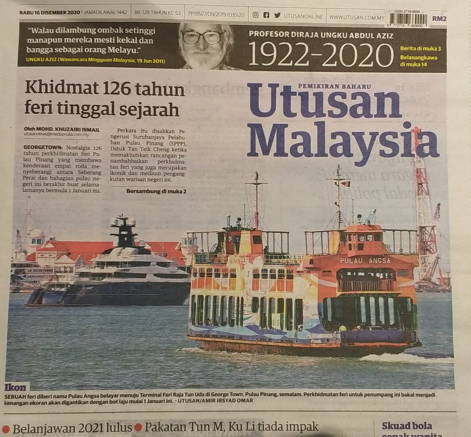 Perkhidmatan feri Pulau Pinang tamat akan dikaitkan dengan PN - Utusan ...