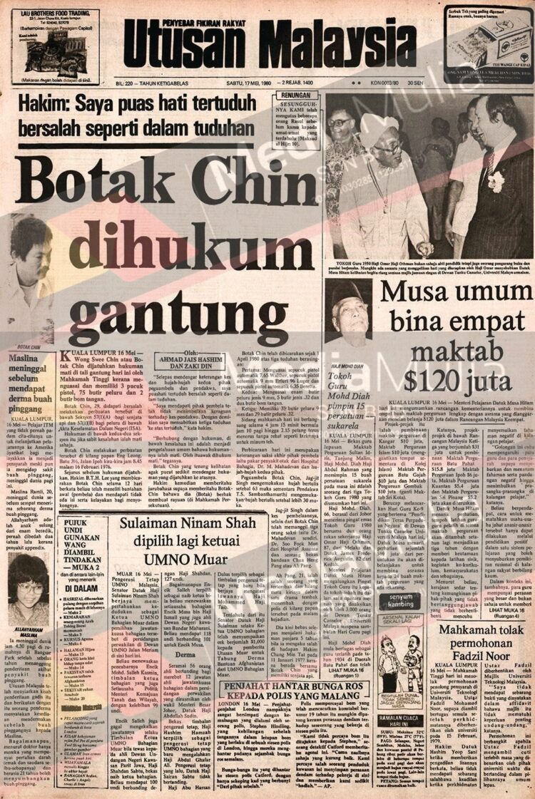 Botak Chin dihukum gantung - Utusan Malaysia